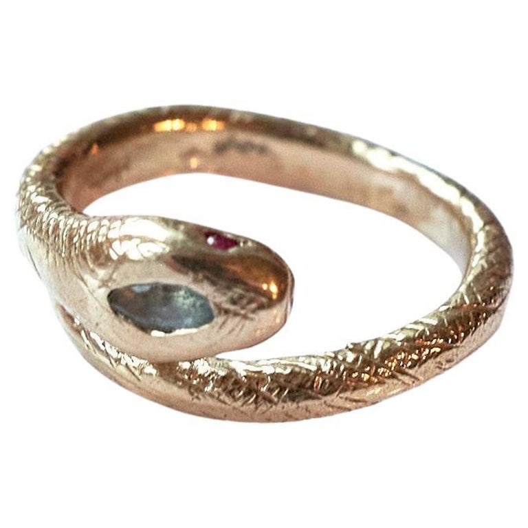 Aquamarine Ruby Snake Ring Victorian Style Bronze J Dauphin For Sale at ...
