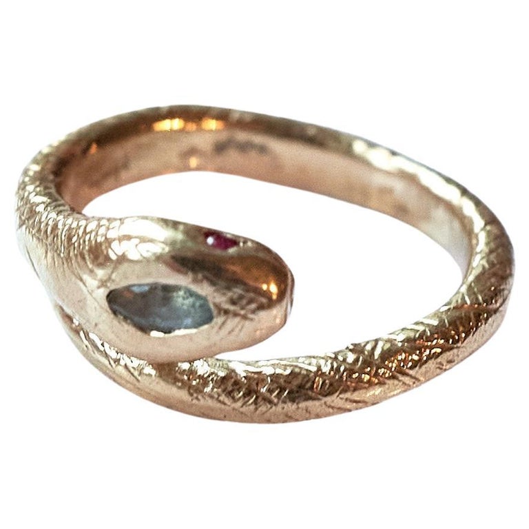 Aquamarine Ruby Snake Ring Victorian Style Bronze J Dauphin For Sale at ...