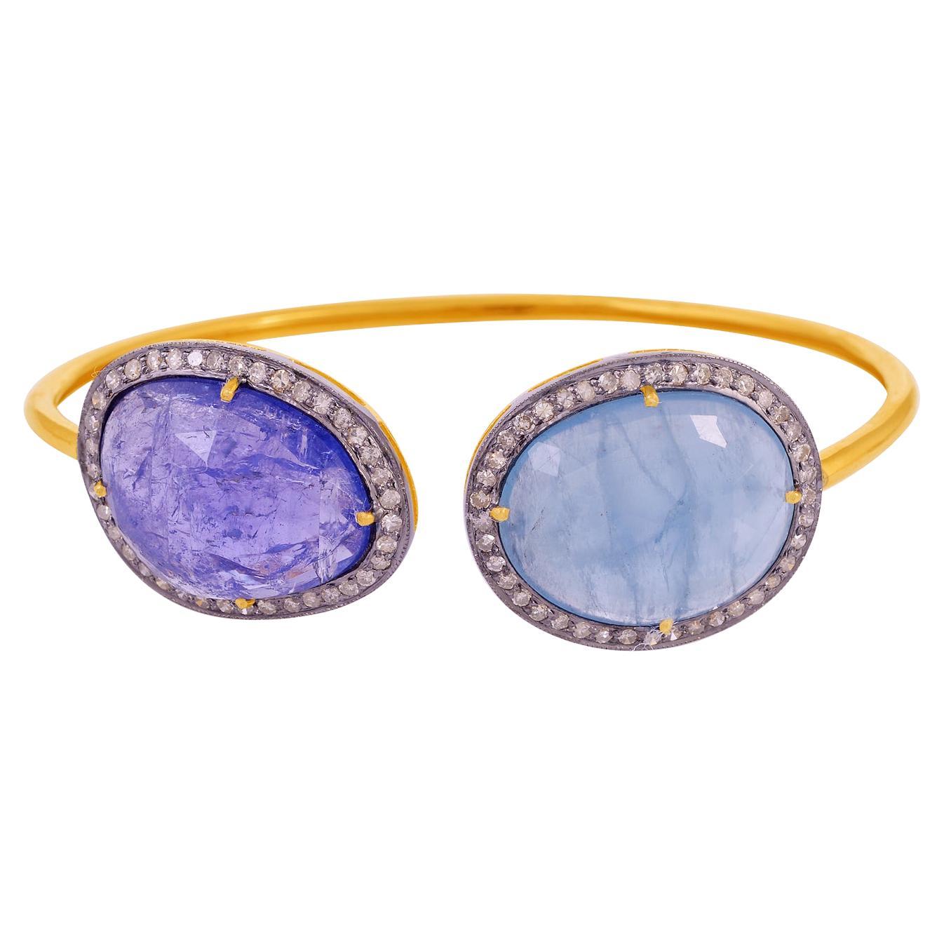 Pave Diamonds Feather On A Long Oxidised Silver Cuff For Sale at 1stDibs