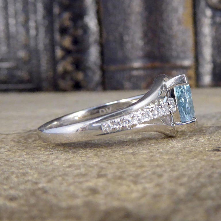 Aquamarine Trillion Cut and Diamond Set Three Strand Ring in 18 Carat ...