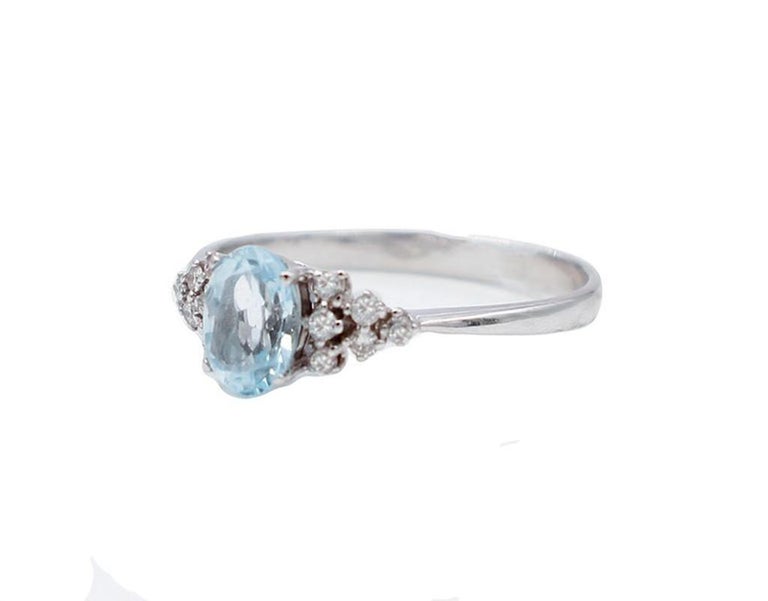 Aquamarine, White Diamonds, 18 Karat White Gold Engagement Ring For ...