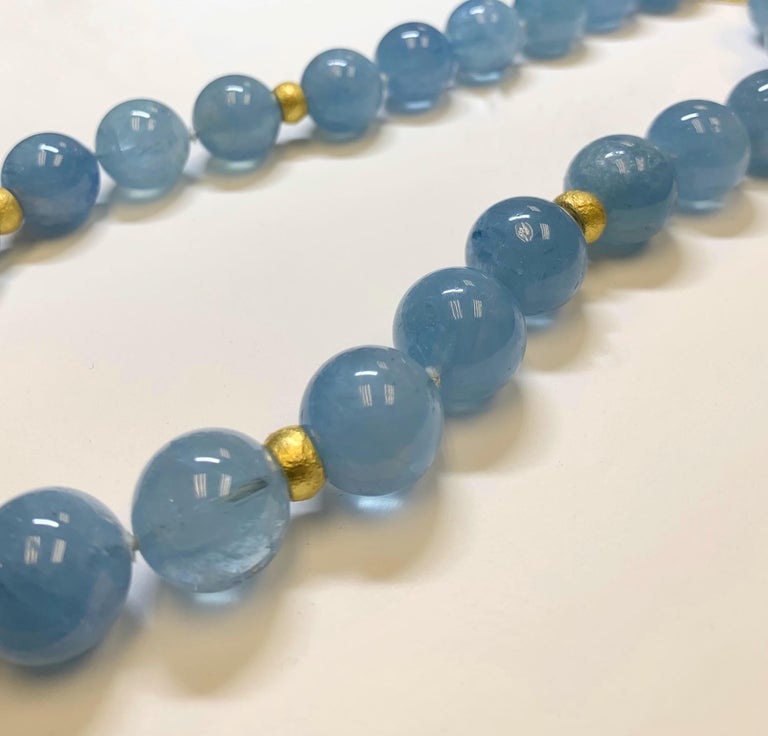 Aquamarine and Yellow Gold Roundels Necklace, 18 Karat Gold, A2 by ...