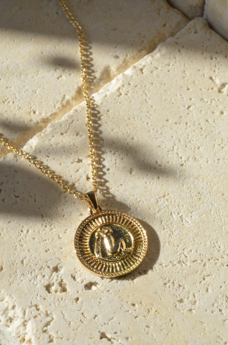 Aquarius Zodiac Pendant Necklace 18kt Fairmined Ecological Gold For Sale at 1stDibs