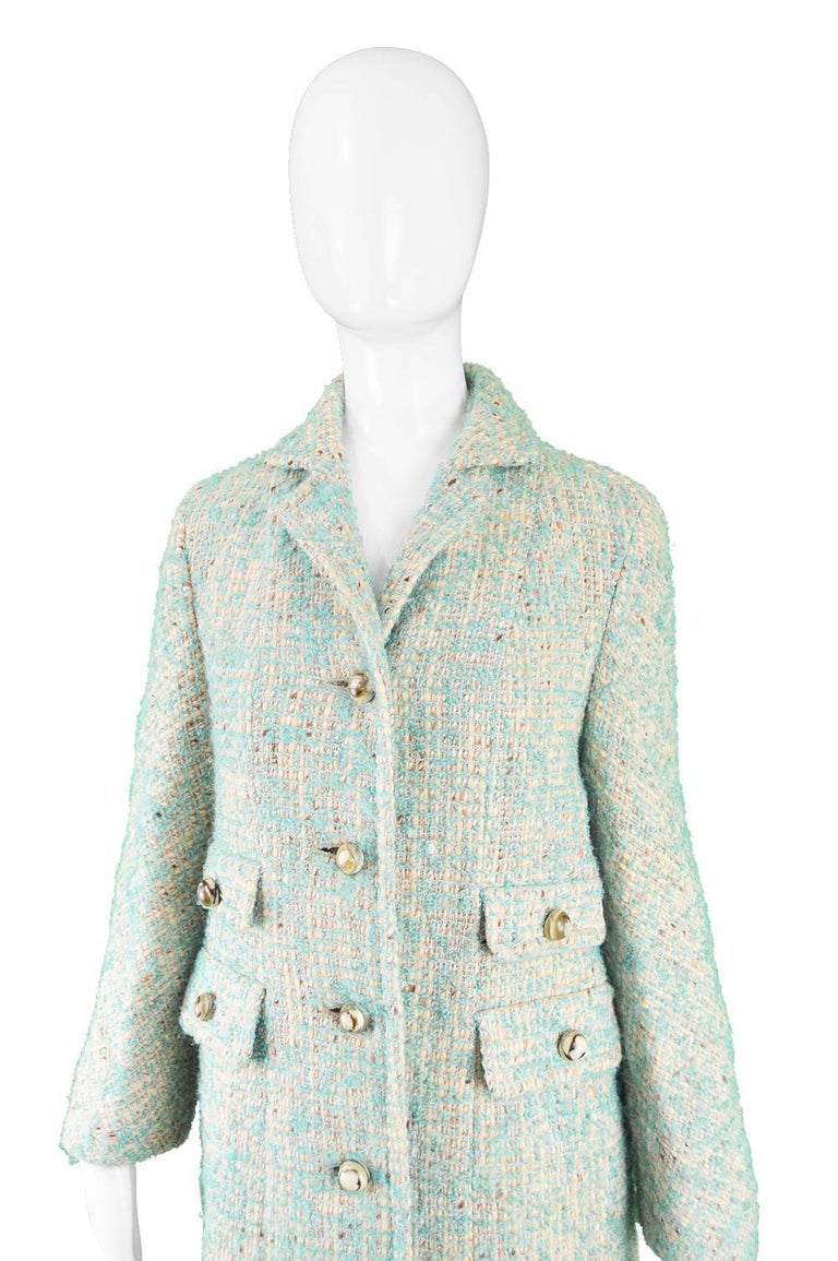 Aquascutum Vintage 1960s Cream and Turquoise Blue Wool Boucle Tweed ...