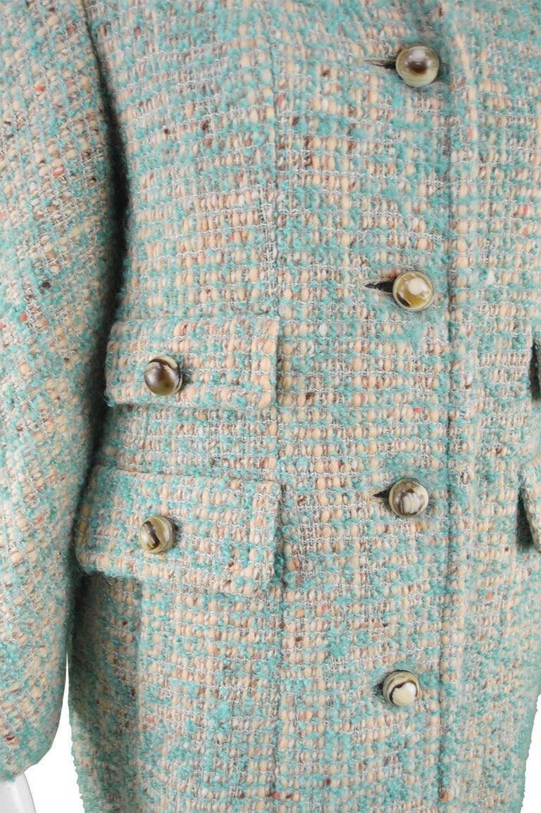 Aquascutum Vintage 1960s Cream and Turquoise Blue Wool Boucle Tweed ...