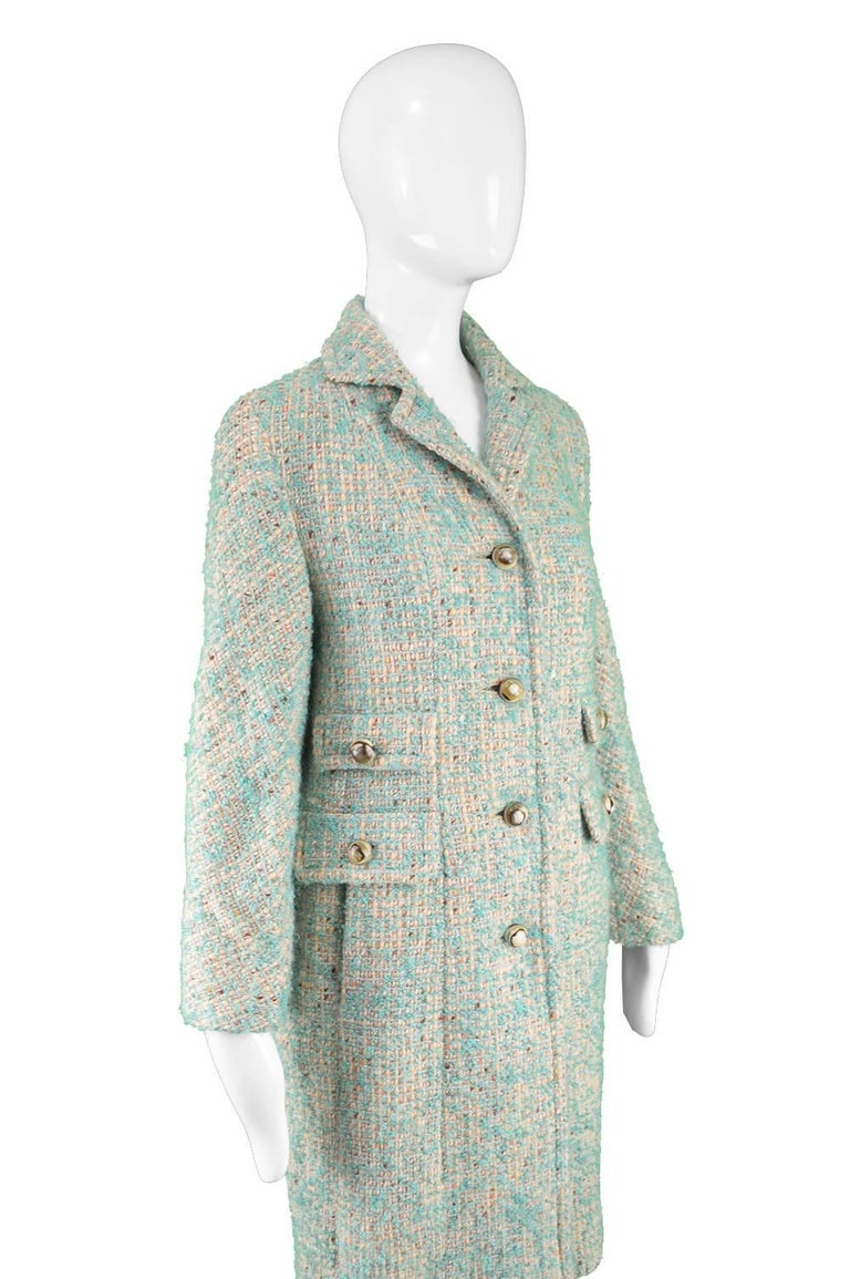 Aquascutum Vintage 1960s Cream and Turquoise Blue Wool Boucle Tweed ...