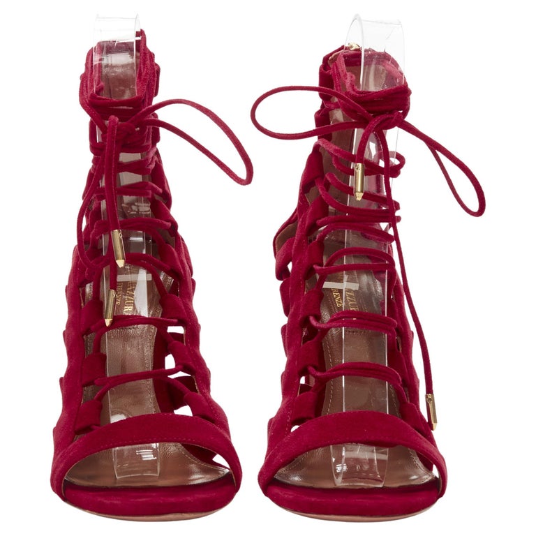 AQUAZZURA Amazon dark red suede lace up sandals high heels EU38 For ...