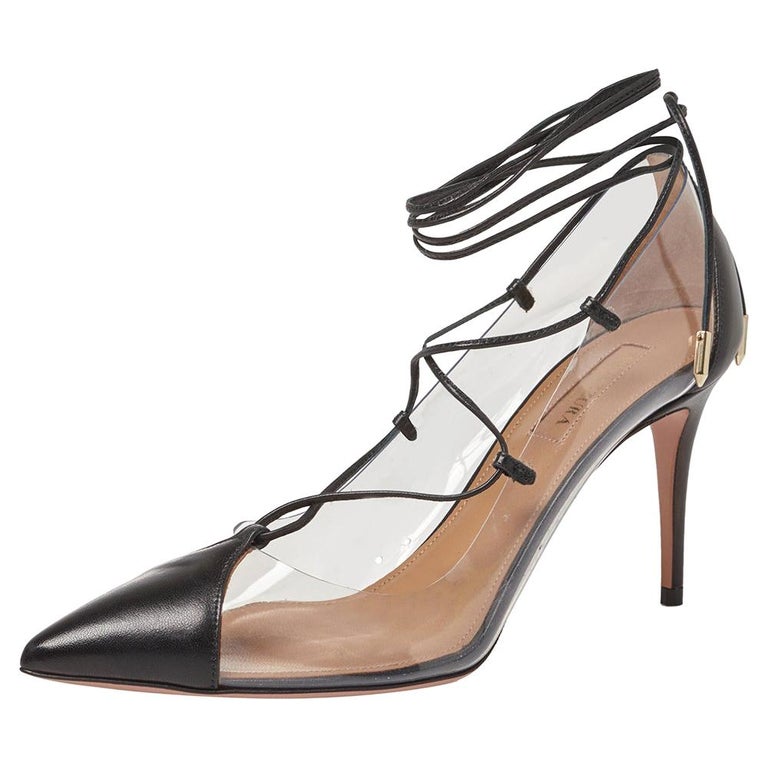 Aquazzura Black Leather And PVC Lace Up Pumps Size 36.5 at 1stDibs