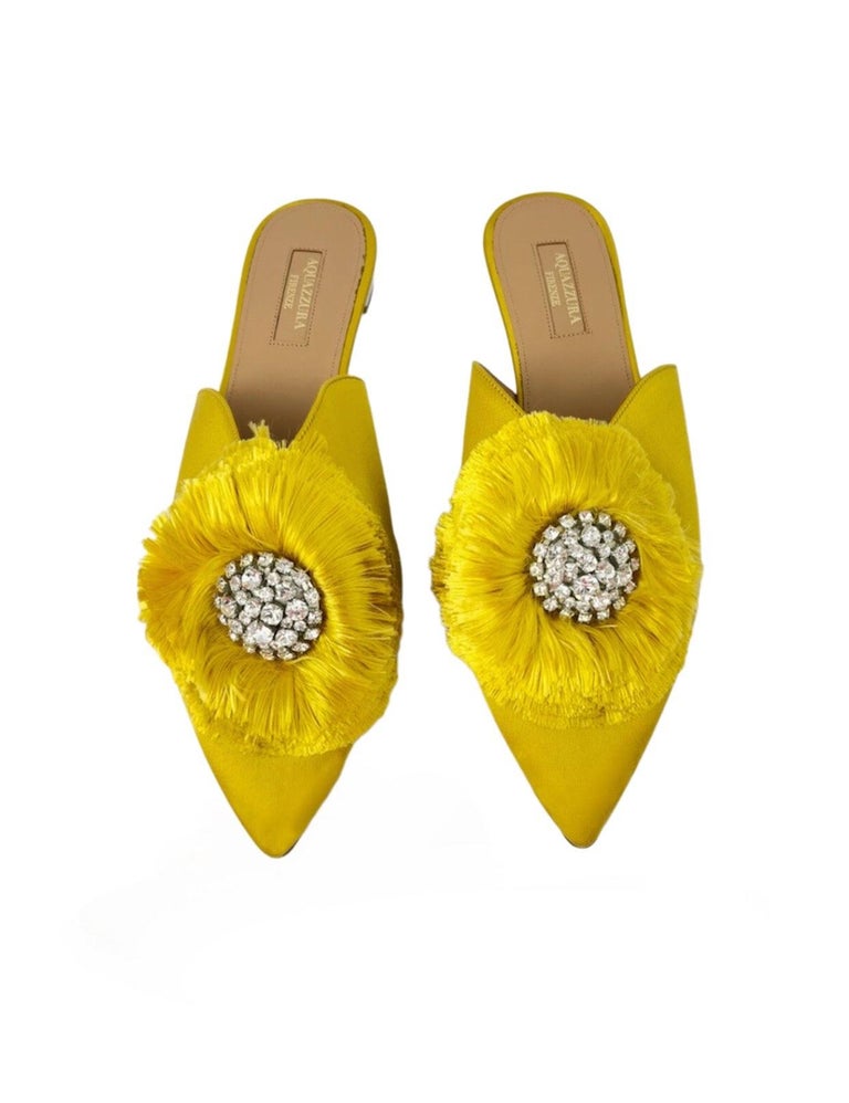 Aquazzura EU 38.5 Mustard Yellow Satin Pointed-Toe Mules For Sale at ...