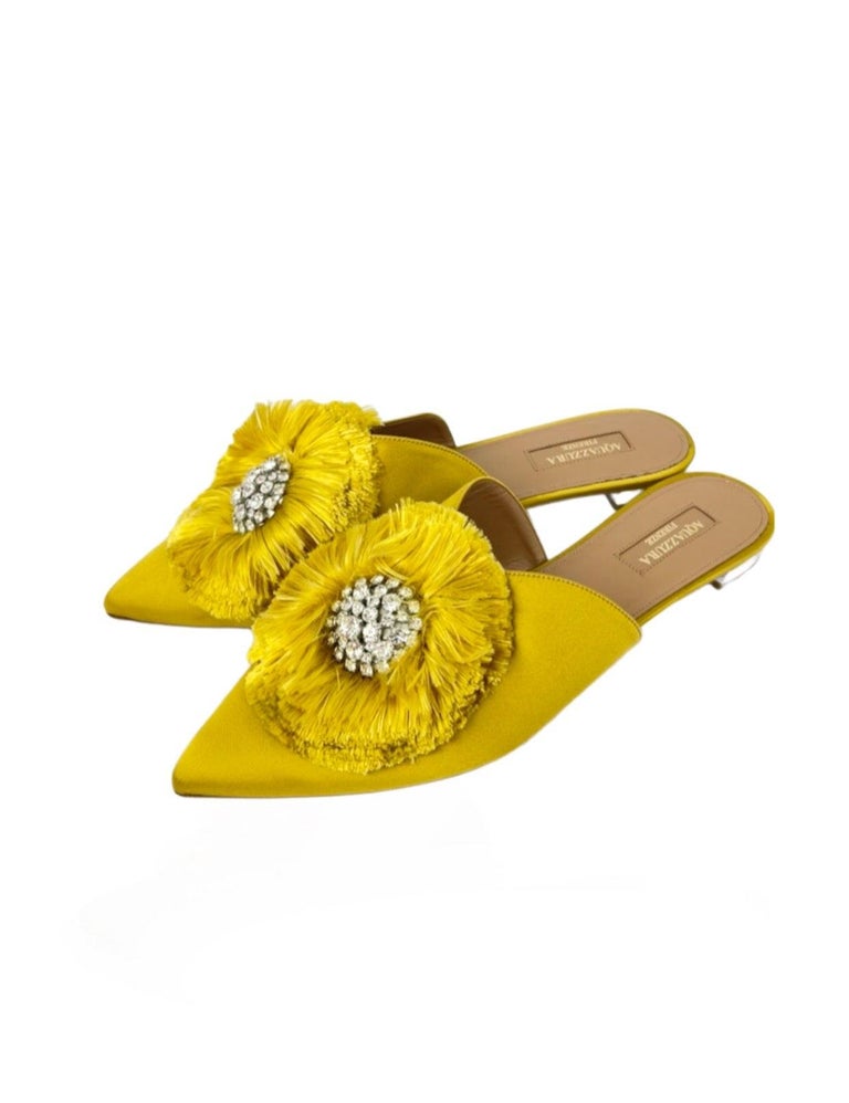 Aquazzura EU 38.5 Mustard Yellow Satin Pointed-Toe Mules For Sale at ...