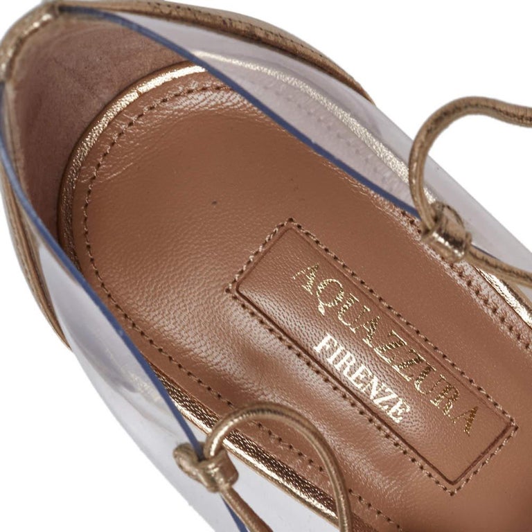 Aquazzura Gold Leather And PVC Lace Up Pumps Size 38.5 For Sale at 1stDibs