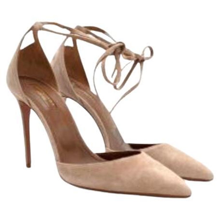 Aquazzura Light Beige Suede Pointed Pumps Heels For Sale at 1stDibs