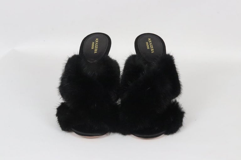 Aquazzura Mink Fur And Satin Mules Eu 38.5 Uk 5.5 Us 8.5 For Sale at ...