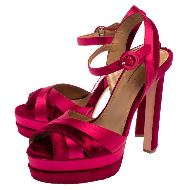 Aquazzura Pink Satin And Velvet Coquette Platform Ankle Strap Sandals ...