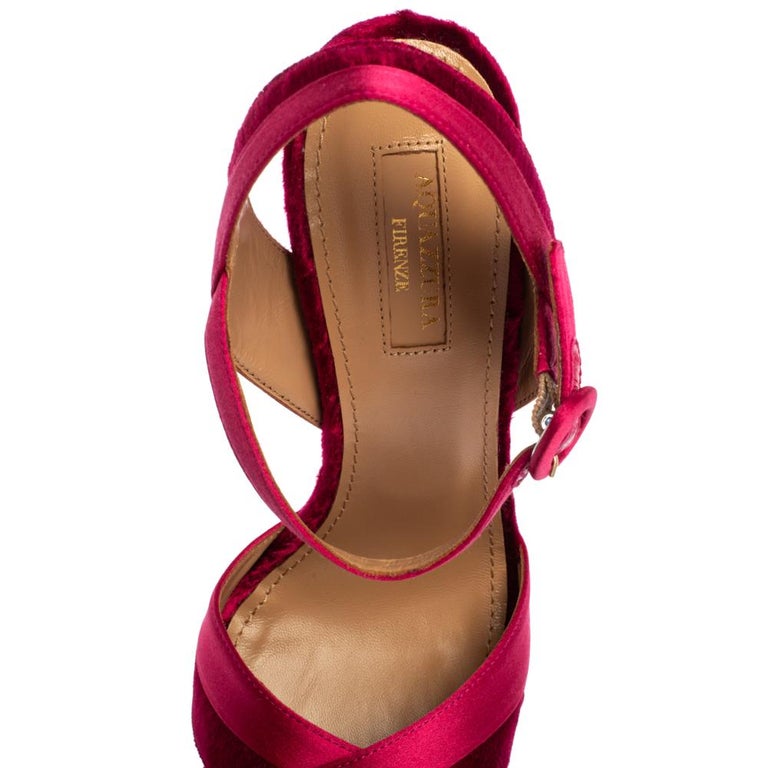 Aquazzura Pink Satin And Velvet Coquette Platform Ankle Strap Sandals ...