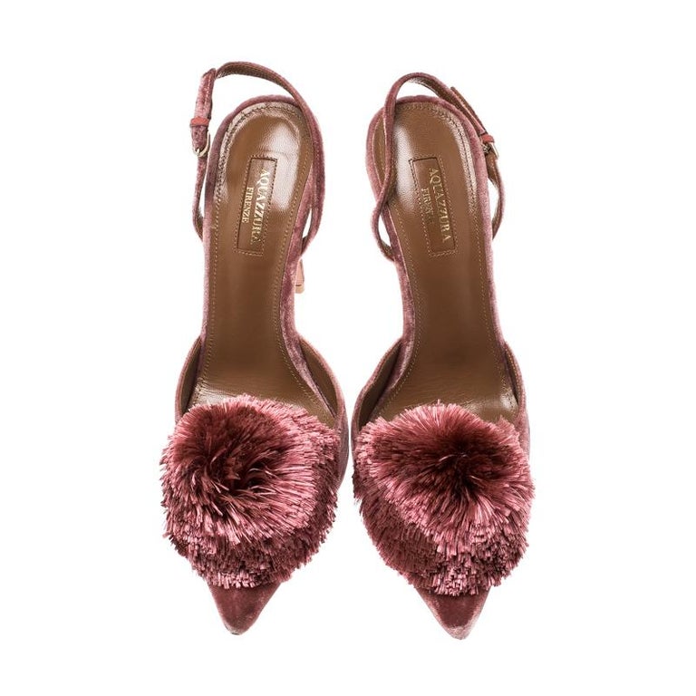 Aquazzura Pink Velvet Powder Puff Pointed Toe Slingback Sandals Size 39 ...