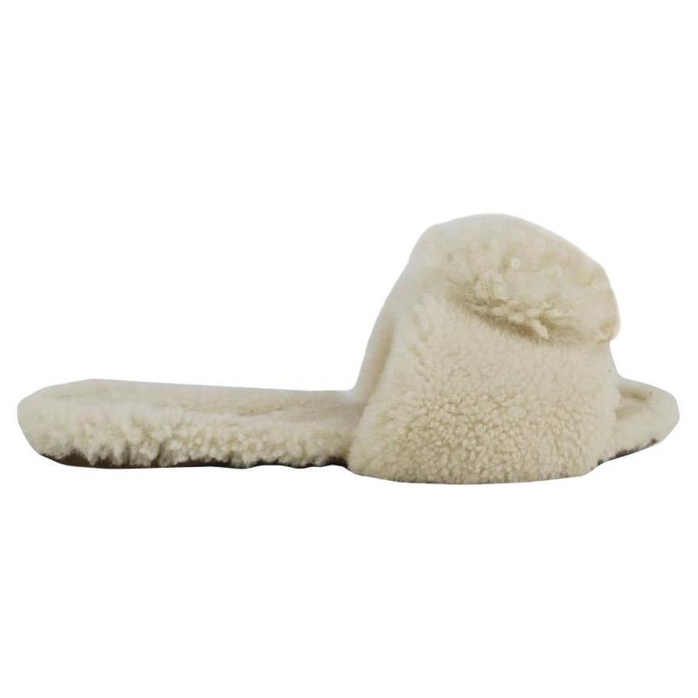 Aquazzura Pom Pom Embellished Shearling Slides Eu 38 Uk 5 Us 8 For Sale ...