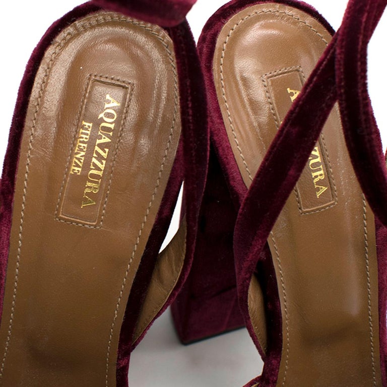 Aquazzura Red Mira Velvet Ankle-Strap Platform Sandals Size 41 at ...