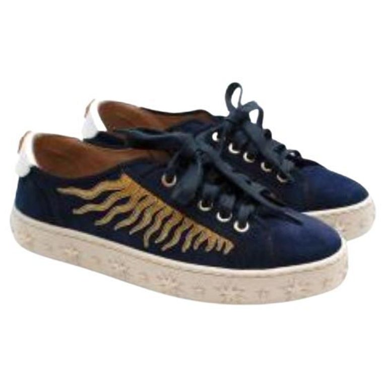Aquazzura Sun Ray Embroidered Blue Suede Trainers For Sale at 1stDibs