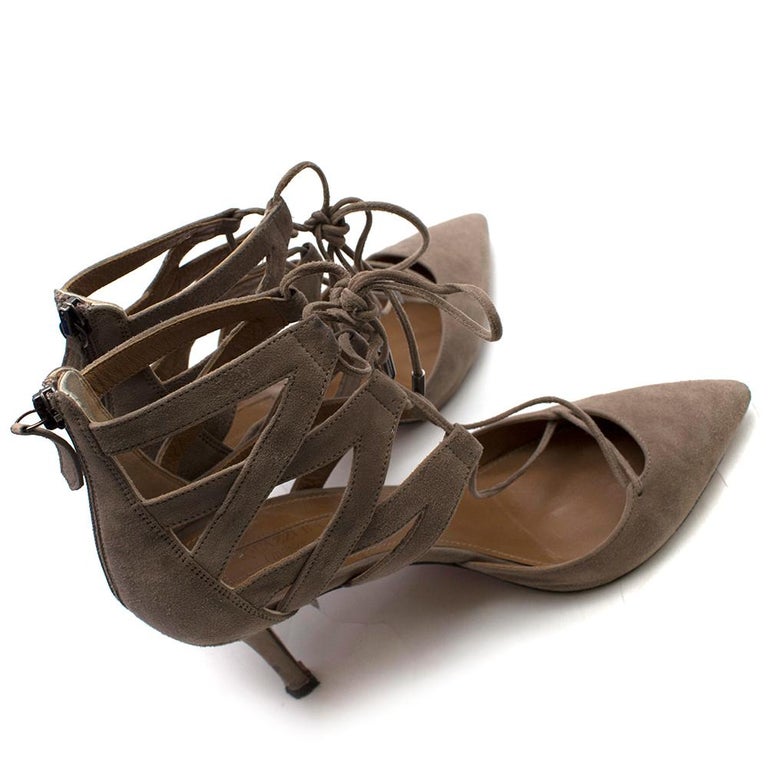 Aquazzura Taupe Suede Lace-Up Pumps SIZE 38 For Sale at 1stDibs