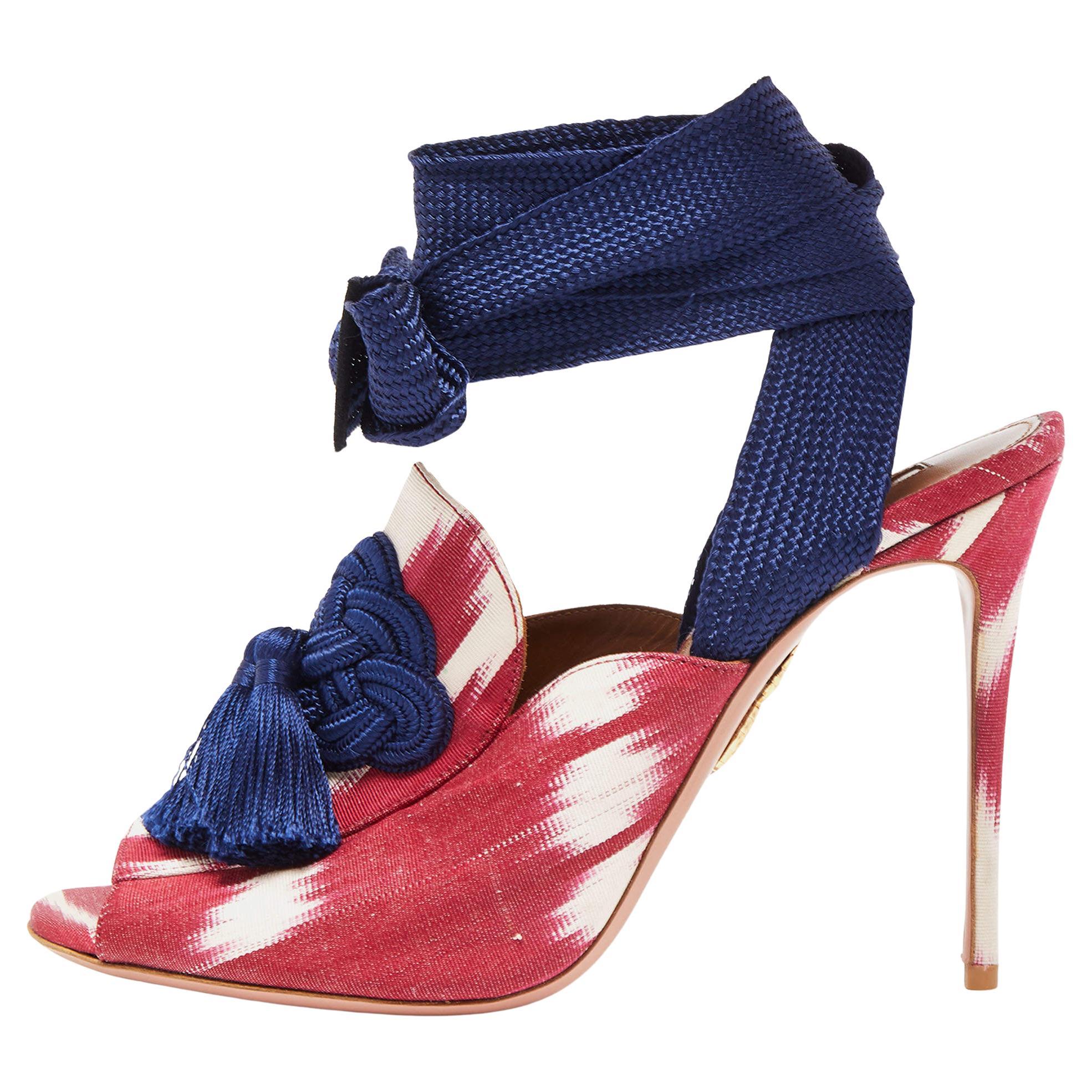 Aquazzura Tricolor Fabric Legend Ankle Tie Sandals Size 40.5 For Sale ...