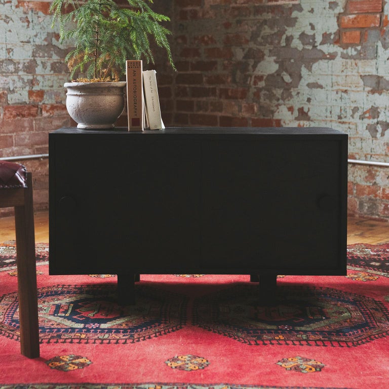 Aquinas Black India Ink Solid Oak Compact Sliding Door Cabinet For Sale ...