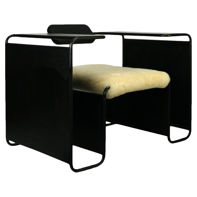 AR-01 Armchair of Stainless Steel, Shearling and Oak For Sale at 1stDibs