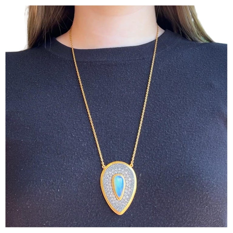Ara Opal Diamond 24 Karat Yellow Gold Patinated Silver Chain Pendant ...