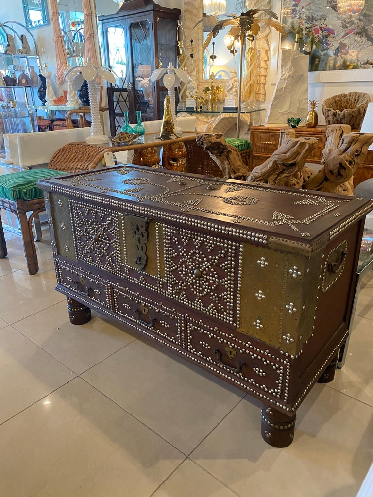 Arab Wooden and Brass Studded Coffee Cocktail Table Trunk Chest ...