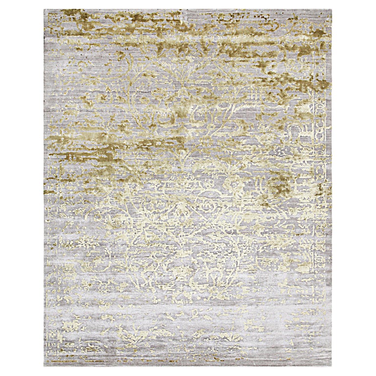 ARABELLA Hand Knotted Transitional Rug in Blue and Olive Colours by ...