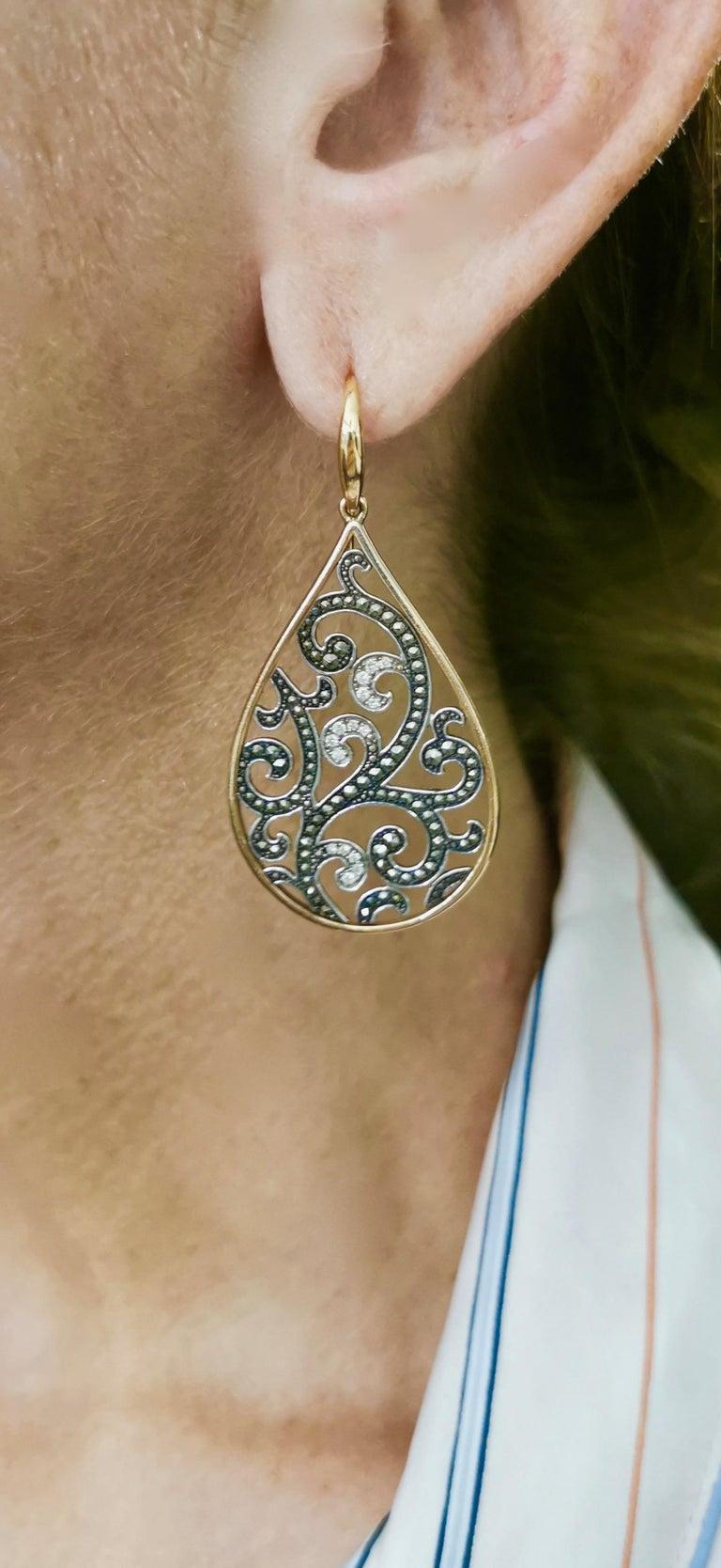 Arabesque Diamond on Yellow and White Gold Earrings For Sale at 1stDibs