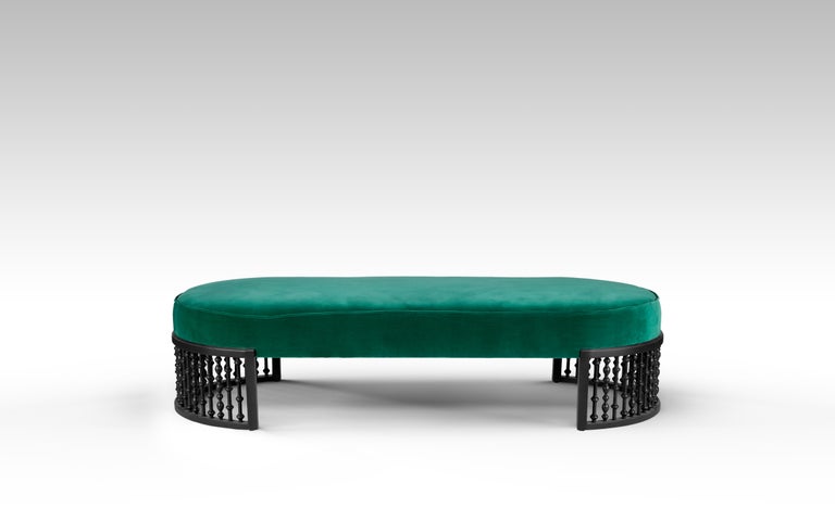 Arabesque-Inspired Bench with Lacquered Wood and Velvet Upholstery For ...