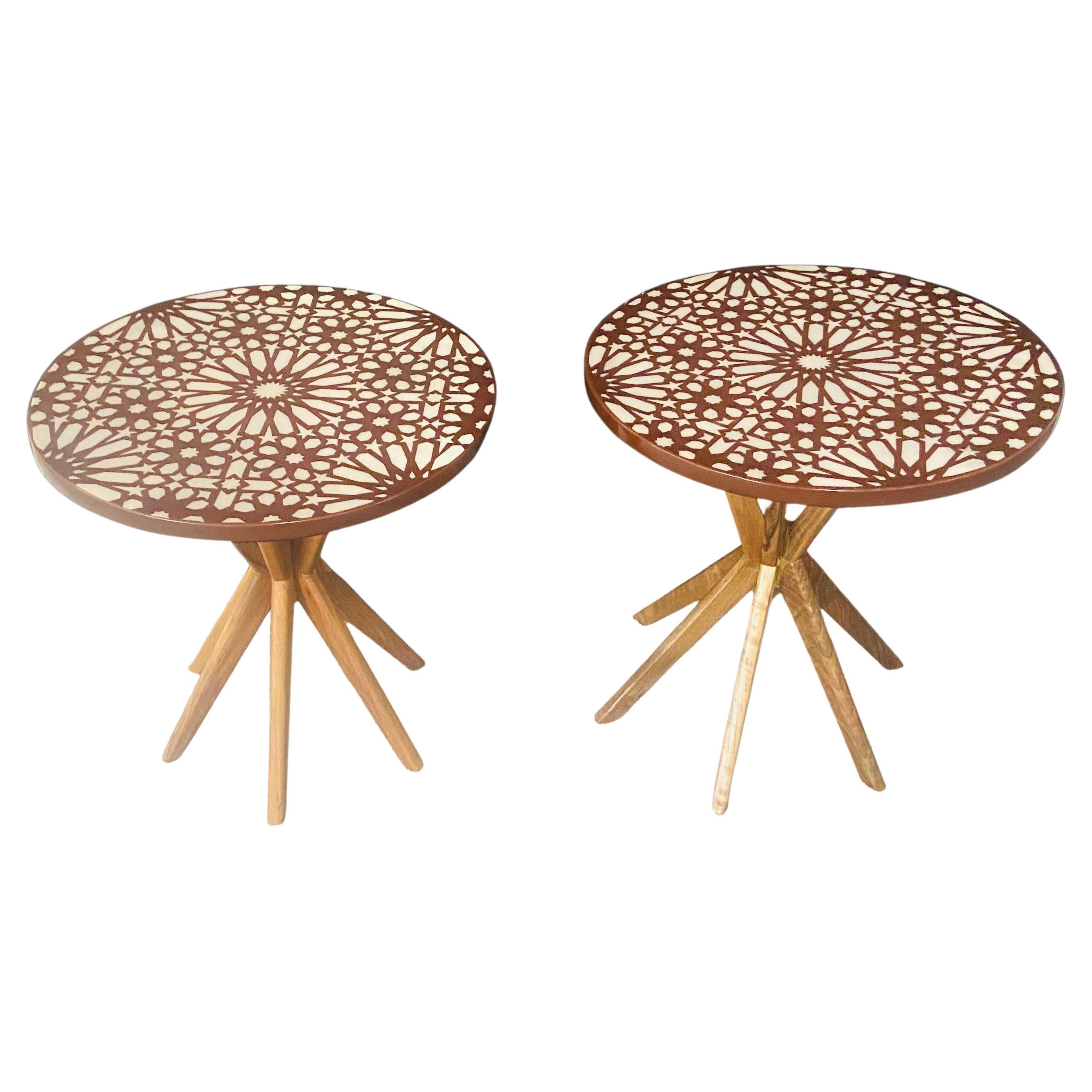 Arabesque, Inspired Lacquered Wood Side Table with Brass Top - Large ...