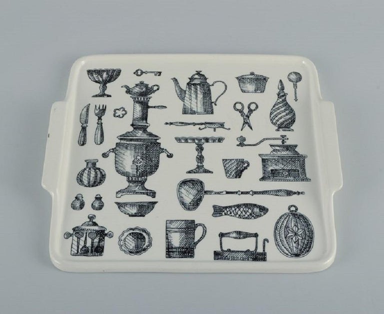 Arabia, Finland, porcelain tray decorated with antique kitchen utensils ...