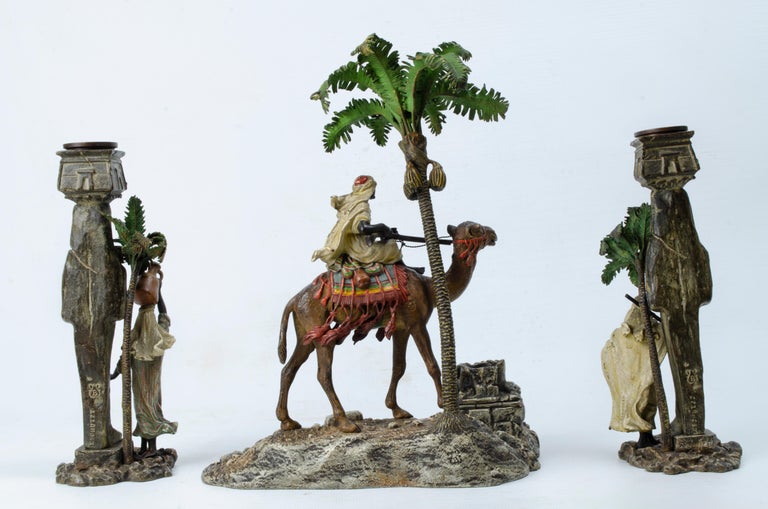 Arabian Themed Garniture Made by Franz Xavier Bergman For Sale at 1stDibs