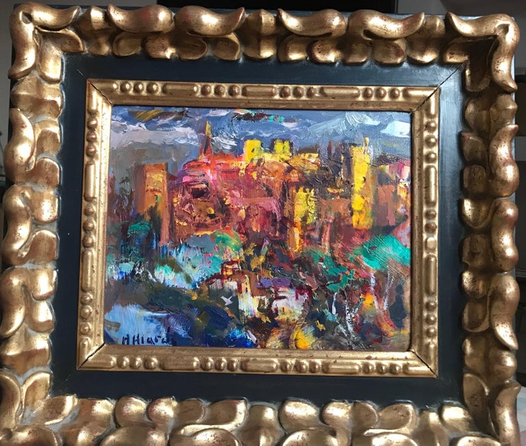Aracely Alarcón - "Granada" with La Alhambra Palace. Oil on panel ...