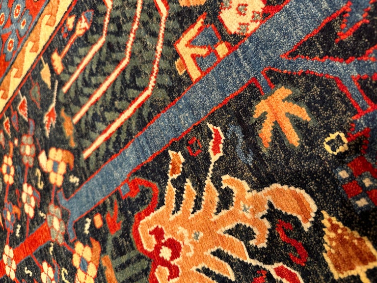 Ararat Rugs Bid Majnum on Blue Field Rug, 17th C Revival Carpet ...