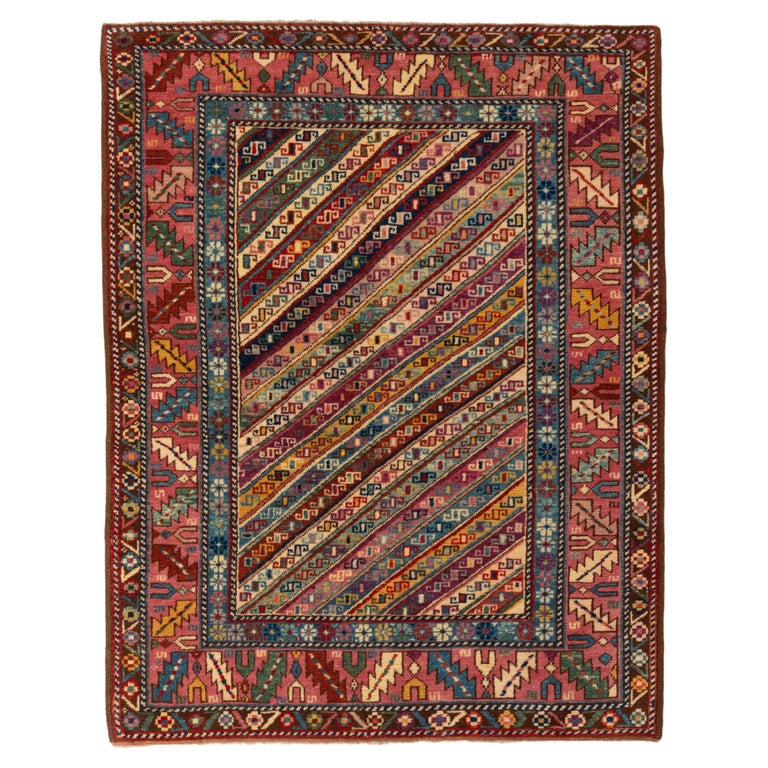 Ararat Rugs Genje Rug with Diagonal Stripes Antique Caucasian Revival ...
