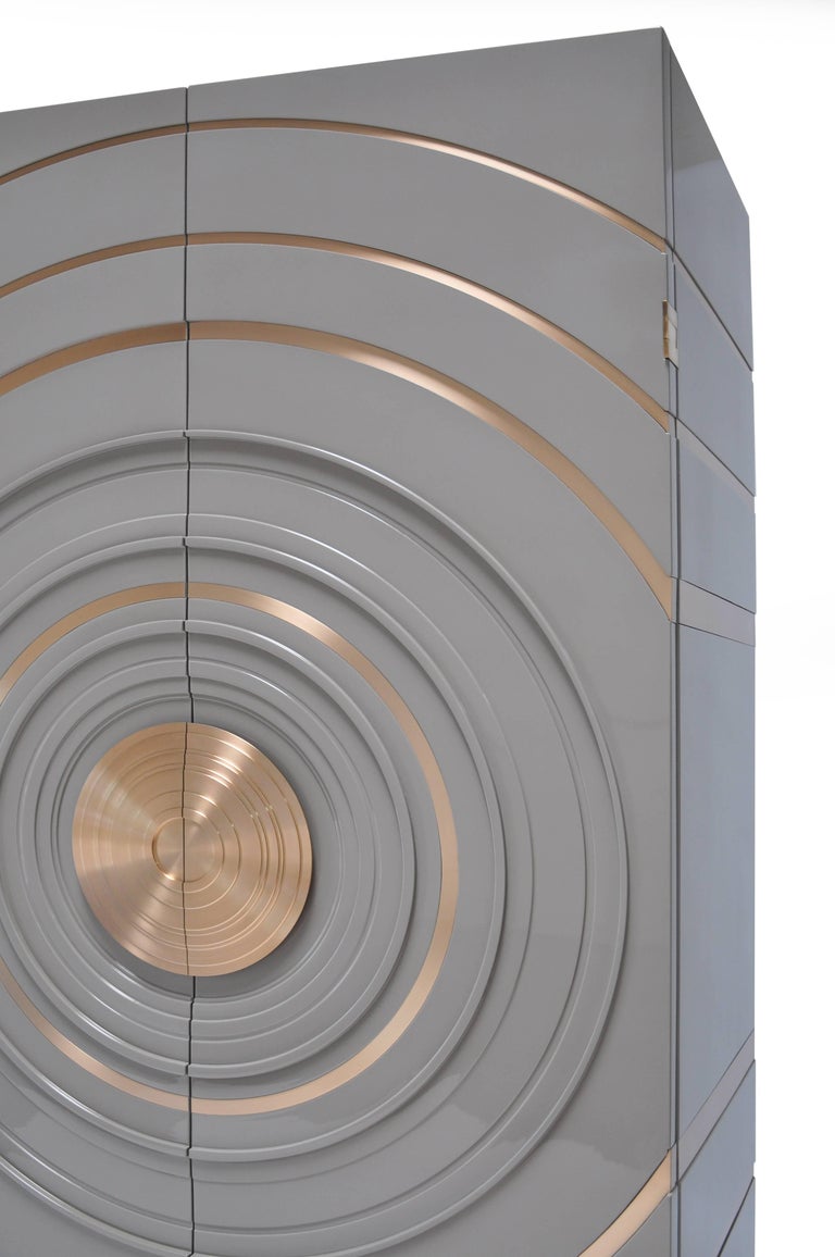 Arc Cabinet in Grey Lacquer and Bronze by Newell Design For Sale at 1stDibs