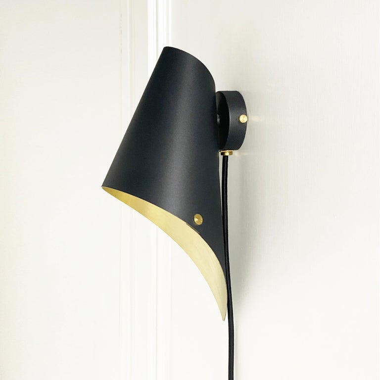 ARC Plug in Modern Wall Light in Black and Brushed Brass Made in ...