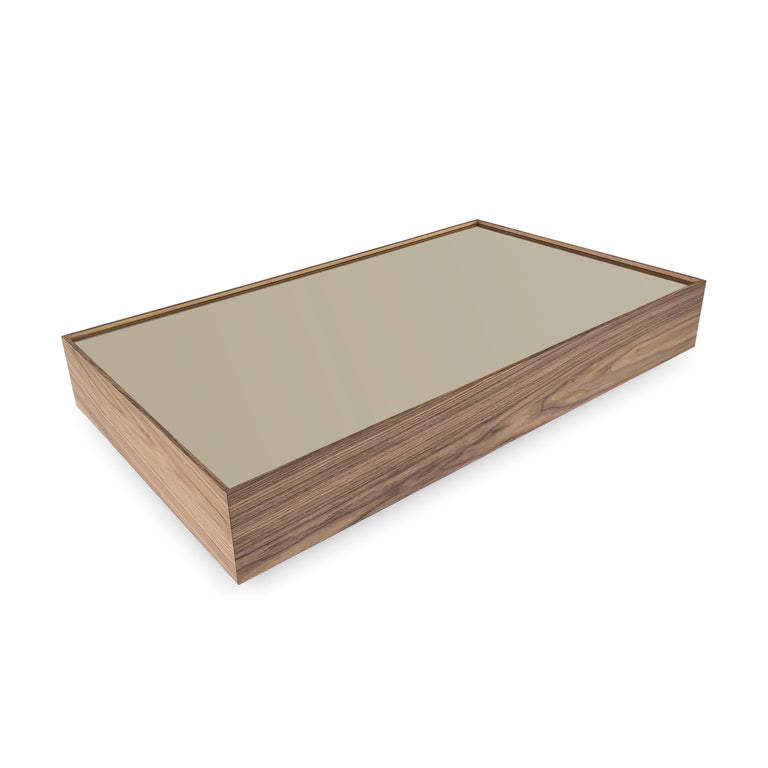 Arc Rectangular Coffee Table in Walnut Featuring Bronze Glass Top For ...