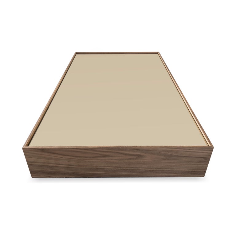 Arc Rectangular Coffee Table in Walnut Featuring Bronze Glass Top For ...