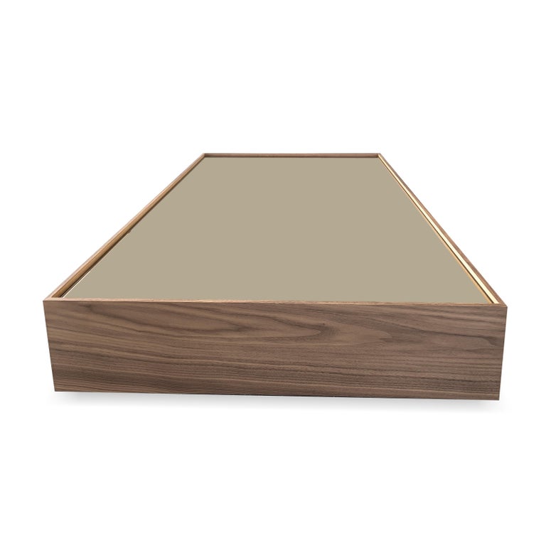 Arc Rectangular Coffee Table in Walnut Featuring Bronze Glass Top For ...
