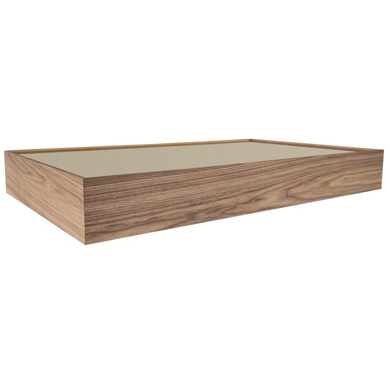 Arc Rectangular Coffee Table in Walnut Featuring Bronze Glass Top For ...