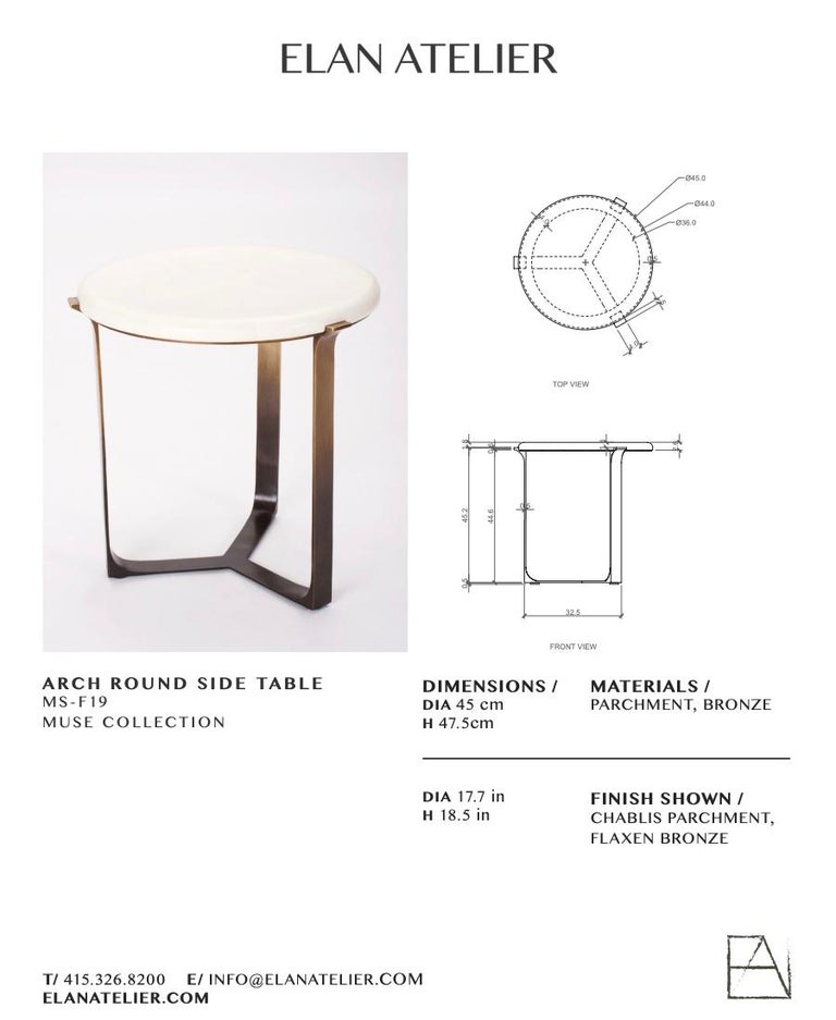 Arch Round Side Table in Flaxen Bronze and Chablis Parchment by Elan Atelier For Sale at 1stDibs
