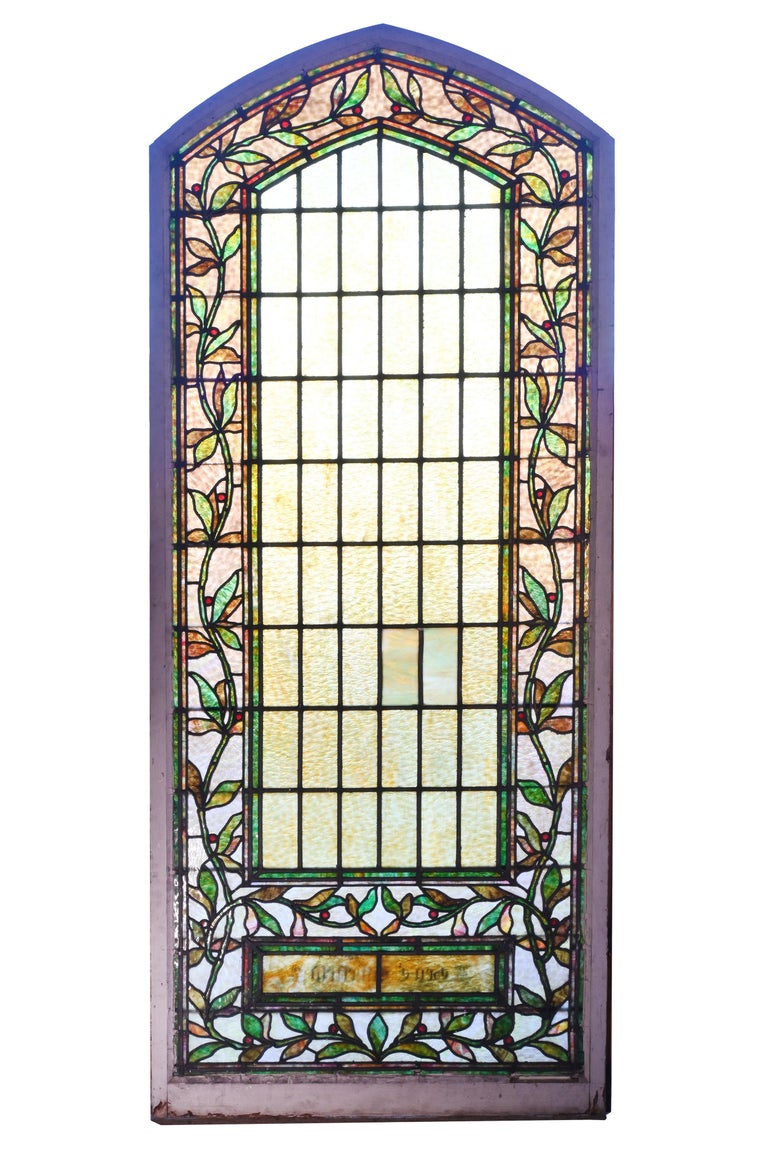Arch Topped Stained Glass Window For Sale at 1stDibs