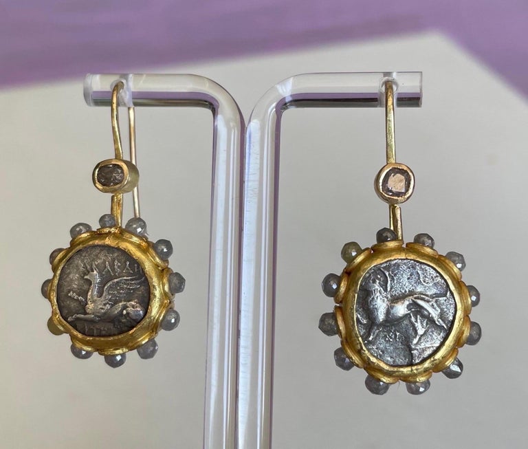 Archaic Greek Coins Diamonds 22k 21k Gold Dangle Drop Earrings For Sale ...