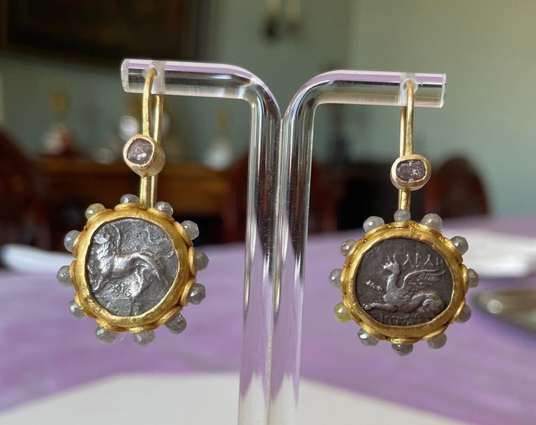 Archaic Greek Coins Diamonds 22k 21k Gold Dangle Drop Earrings For Sale ...