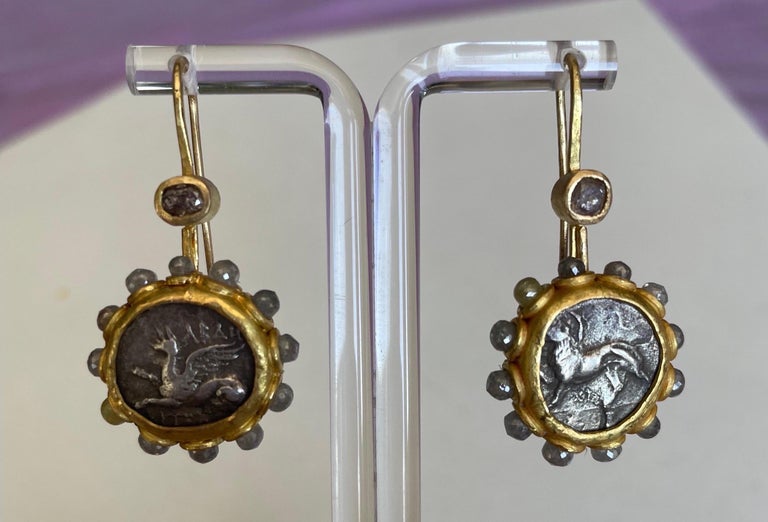 Archaic Greek Coins Diamonds 22k 21k Gold Dangle Drop Earrings For Sale ...