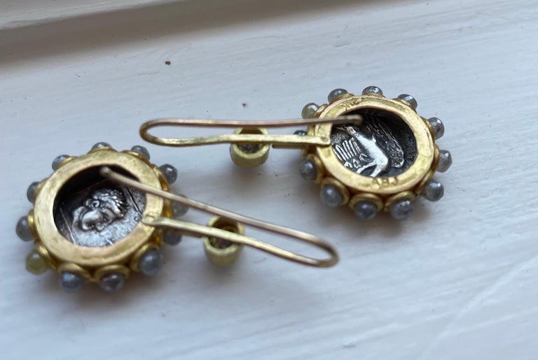 Archaic Greek Coins Diamonds 22k 21k Gold Dangle Drop Earrings For Sale ...